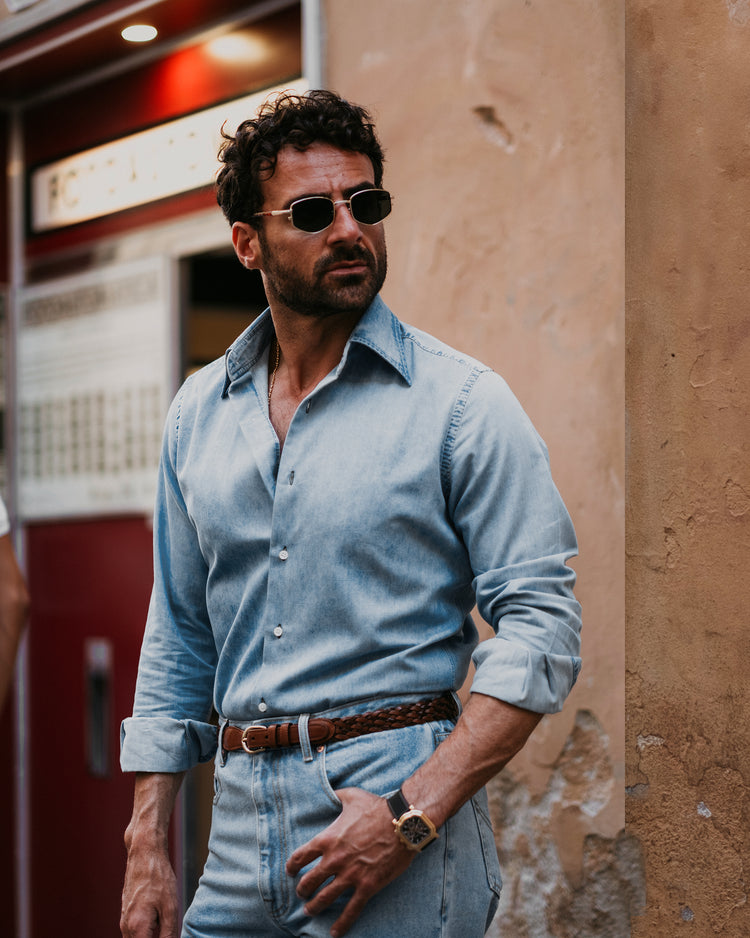 Fade Washed Light Blue Denim Chambray Shirt – Luxire Custom Clothing