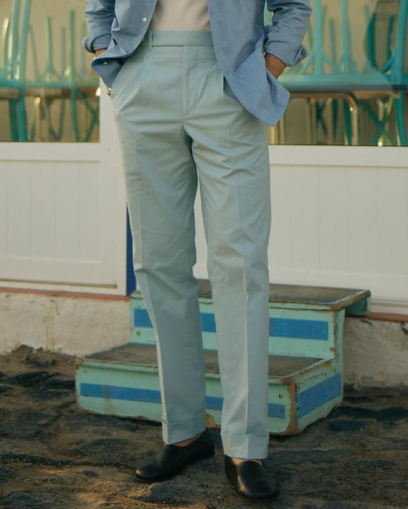 Custom Men's Pleated Powder Blue Twill Pant – Luxire Custom Clothing